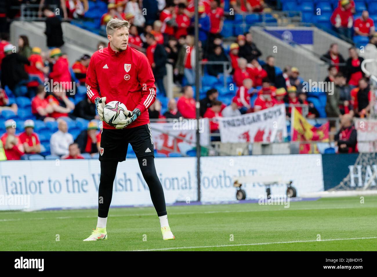 CARDIFF, WALES - 05 JUNE 2022: Wales' goalkeeper Wayne Hennessey prior ...