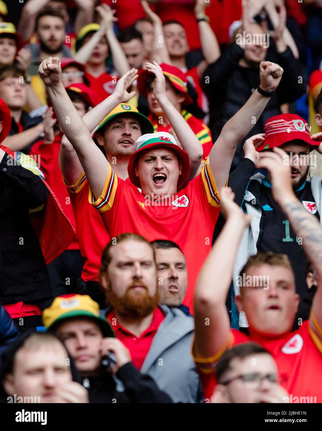 CARDIFF, WALES - 05 JUNE 2022: Wales fans prior to the 2022 FIFA World ...