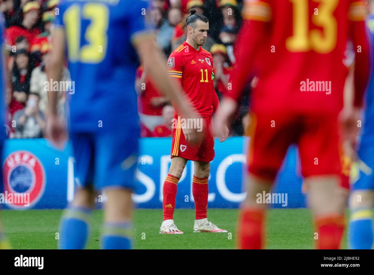 CARDIFF, WALES - 05 JUNE 2022: Wales' Gareth Bale scores a free kick ...