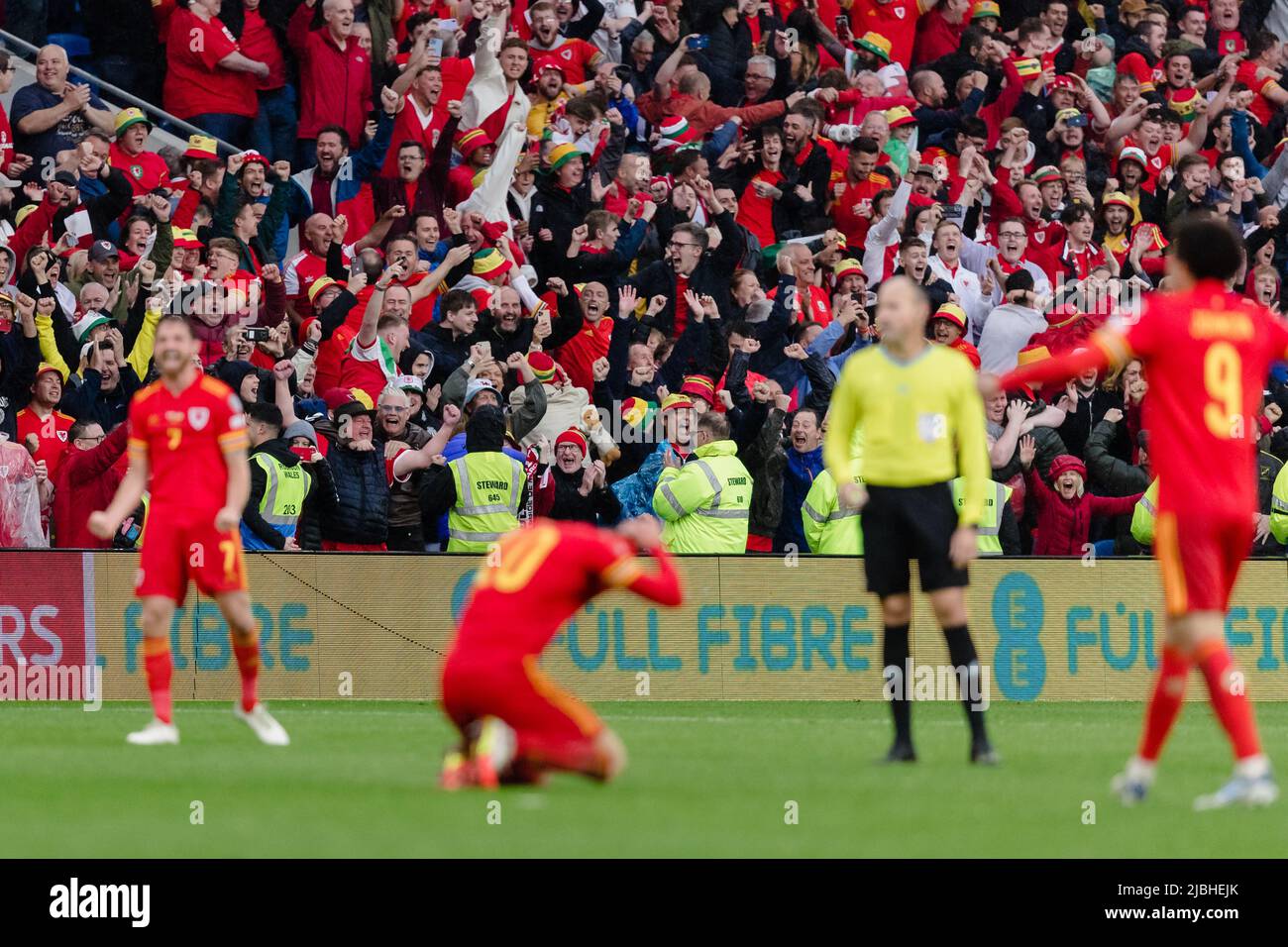 CARDIFF, WALES - 05 JUNE 2022: Fans during he 2022 FIFA World Cup play ...