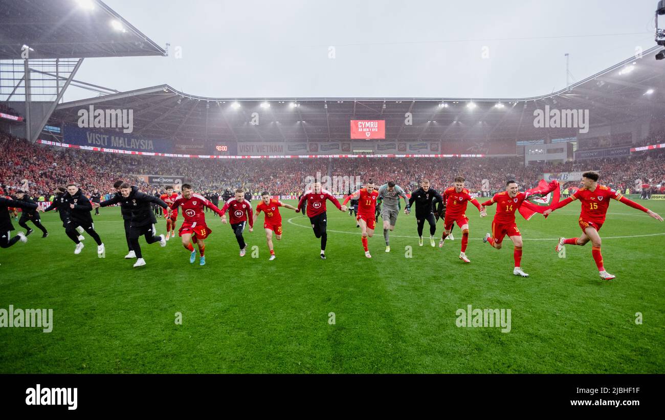 CARDIFF, WALES - 05 JUNE 2022: Wales' Gareth Bale and Wales celebrate ...