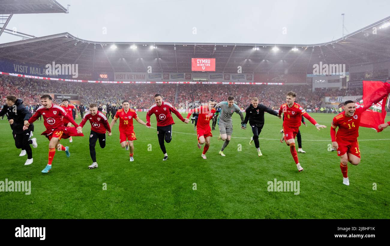 CARDIFF, WALES - 05 JUNE 2022: Wales' Gareth Bale and Wales celebrate ...