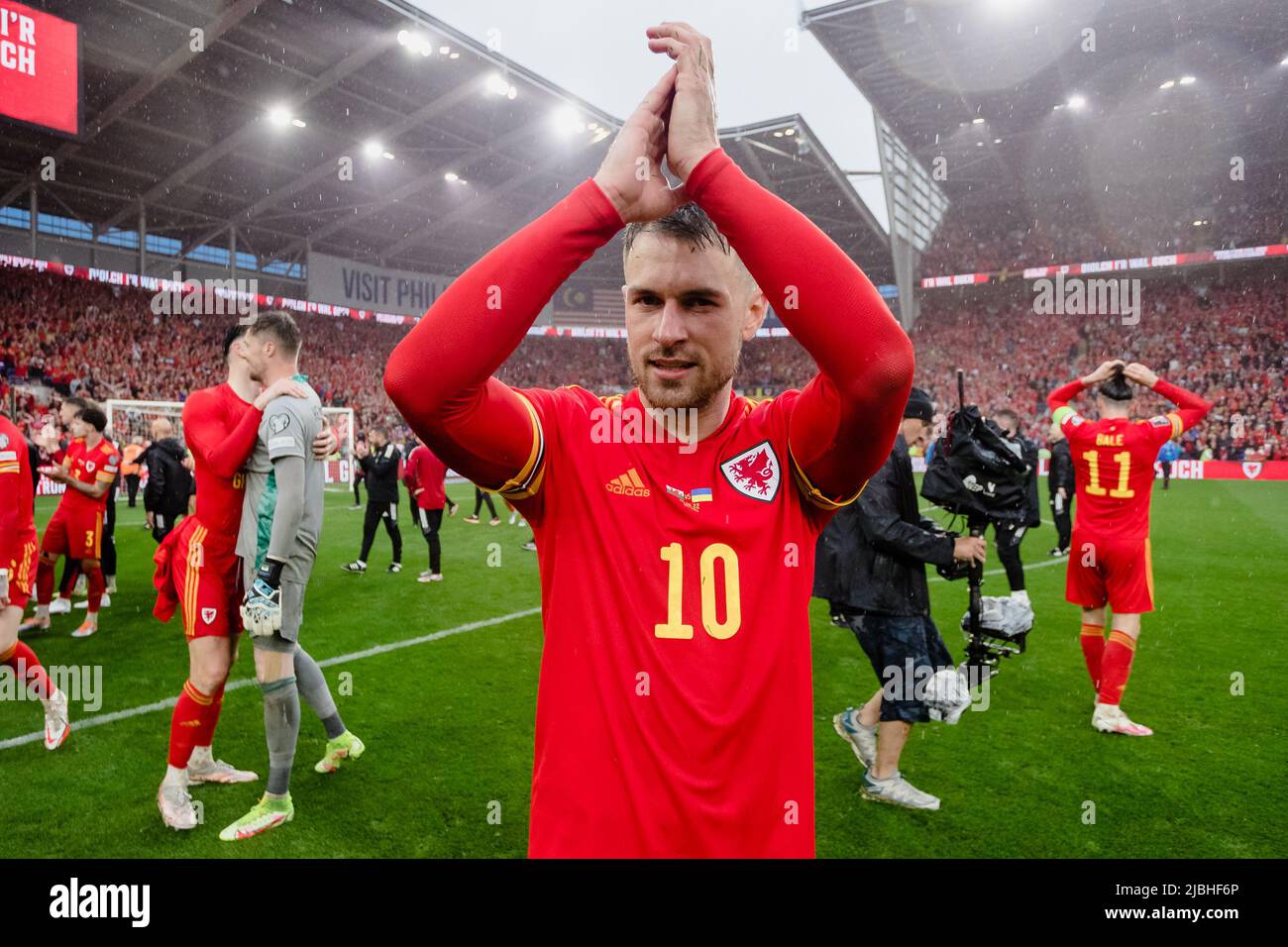 CARDIFF, WALES - 05 JUNE 2022: Wales' Aaron Ramsey celebrates after ...
