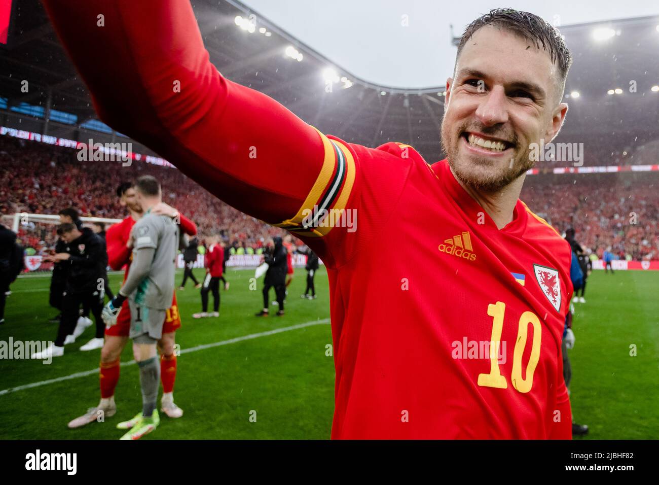 CARDIFF, WALES - 05 JUNE 2022: Wales' Aaron Ramsey celebrates after ...