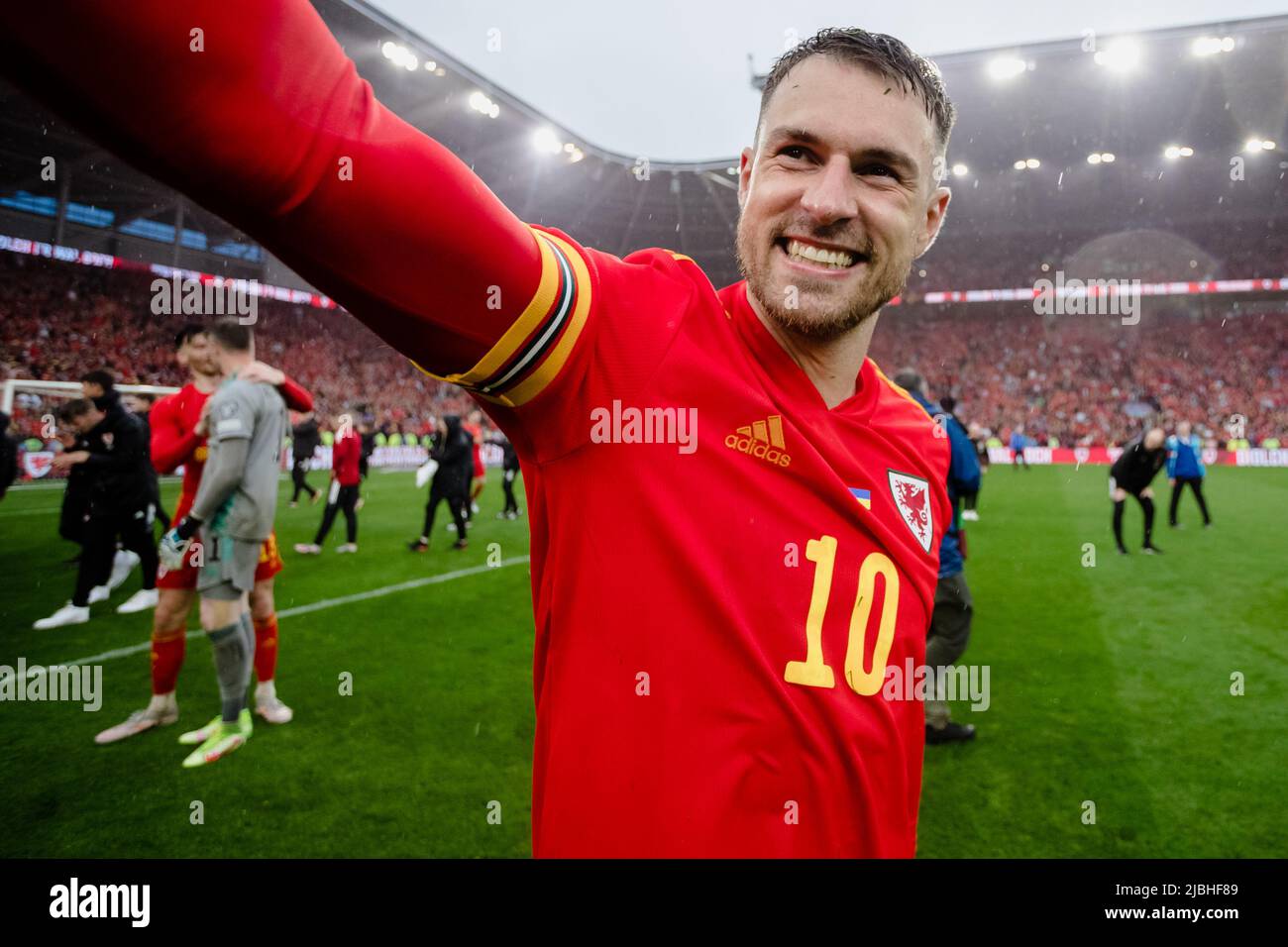 CARDIFF, WALES - 05 JUNE 2022: Wales' Aaron Ramsey celebrates after ...