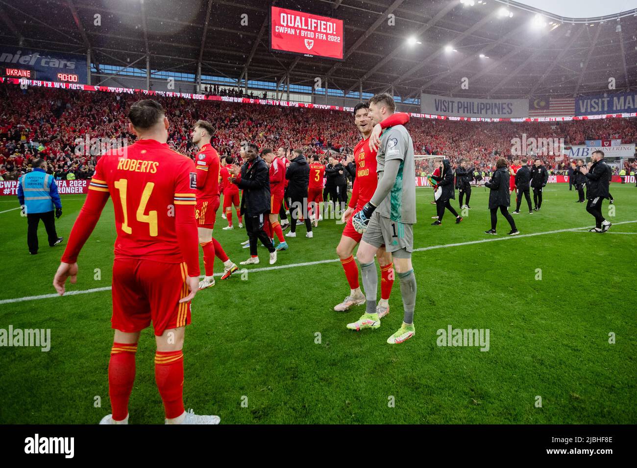 CARDIFF, WALES - 05 JUNE 2022: Wales' Kieffer Moore and Wales ...