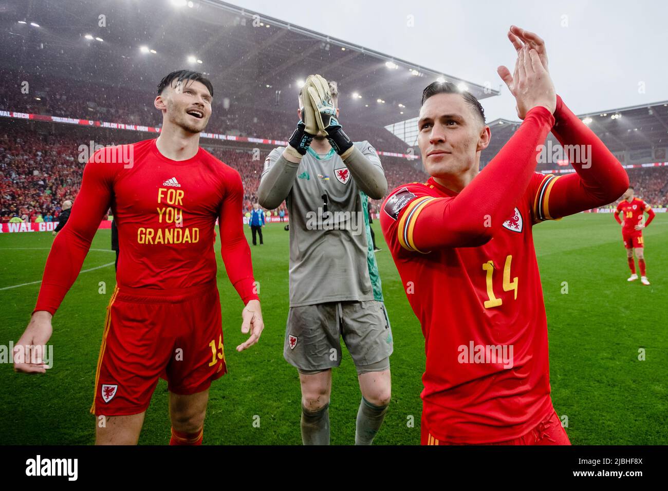 CARDIFF, WALES - 05 JUNE 2022: Wales' Connor Roberts , Wales' Kieffer ...