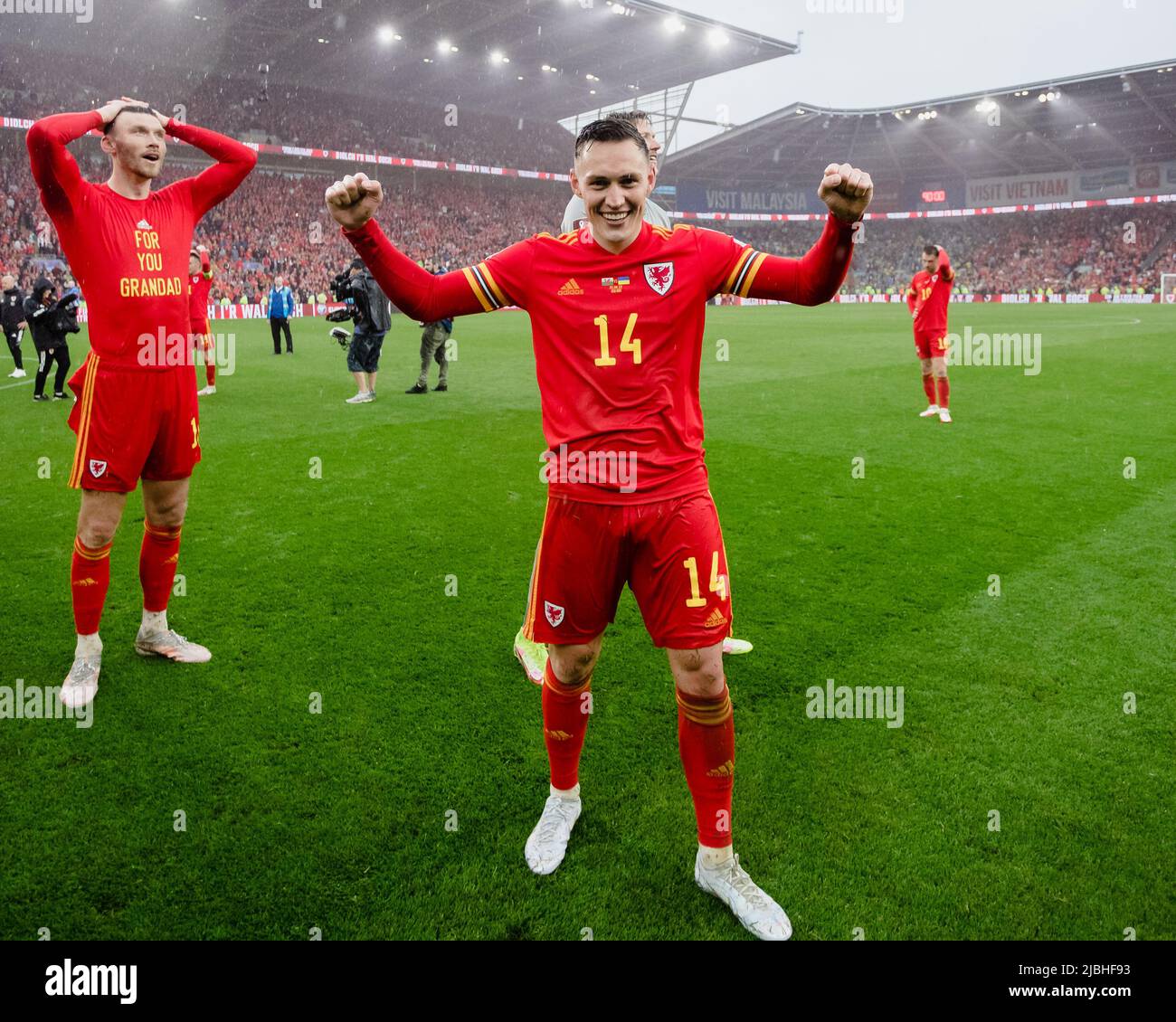 CARDIFF, WALES - 05 JUNE 2022: Wales' Connor Roberts , Wales' Kieffer ...