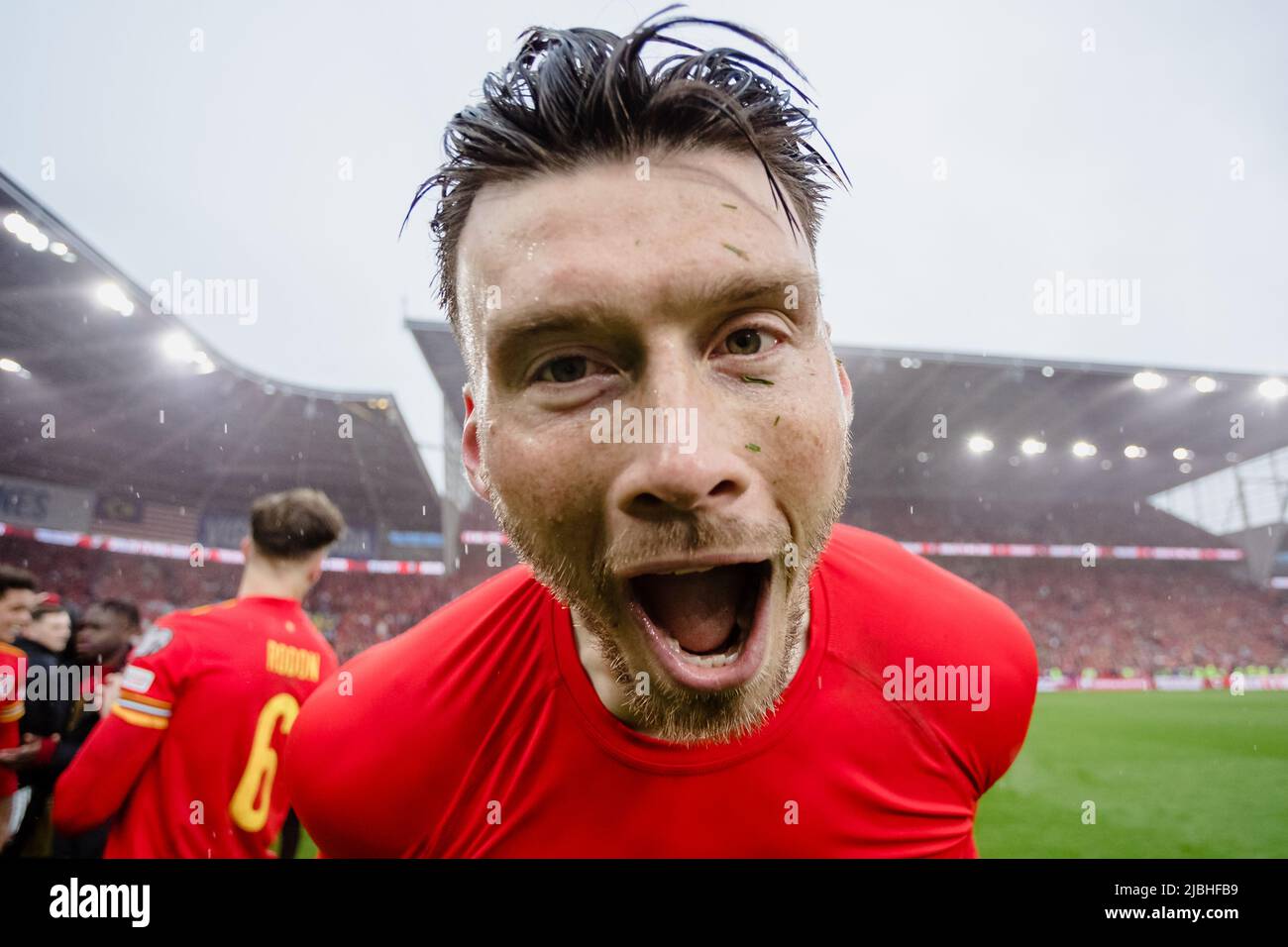CARDIFF, WALES - 05 JUNE 2022: Wales' Kieffer Moore celebrates after ...