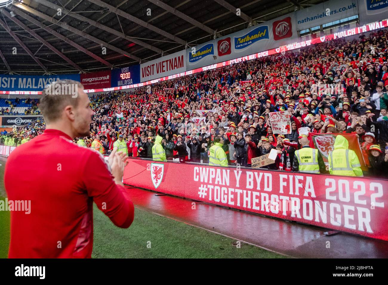 CARDIFF, WALES - 05 JUNE 2022: Wales' Chris Gunter celebrates after ...