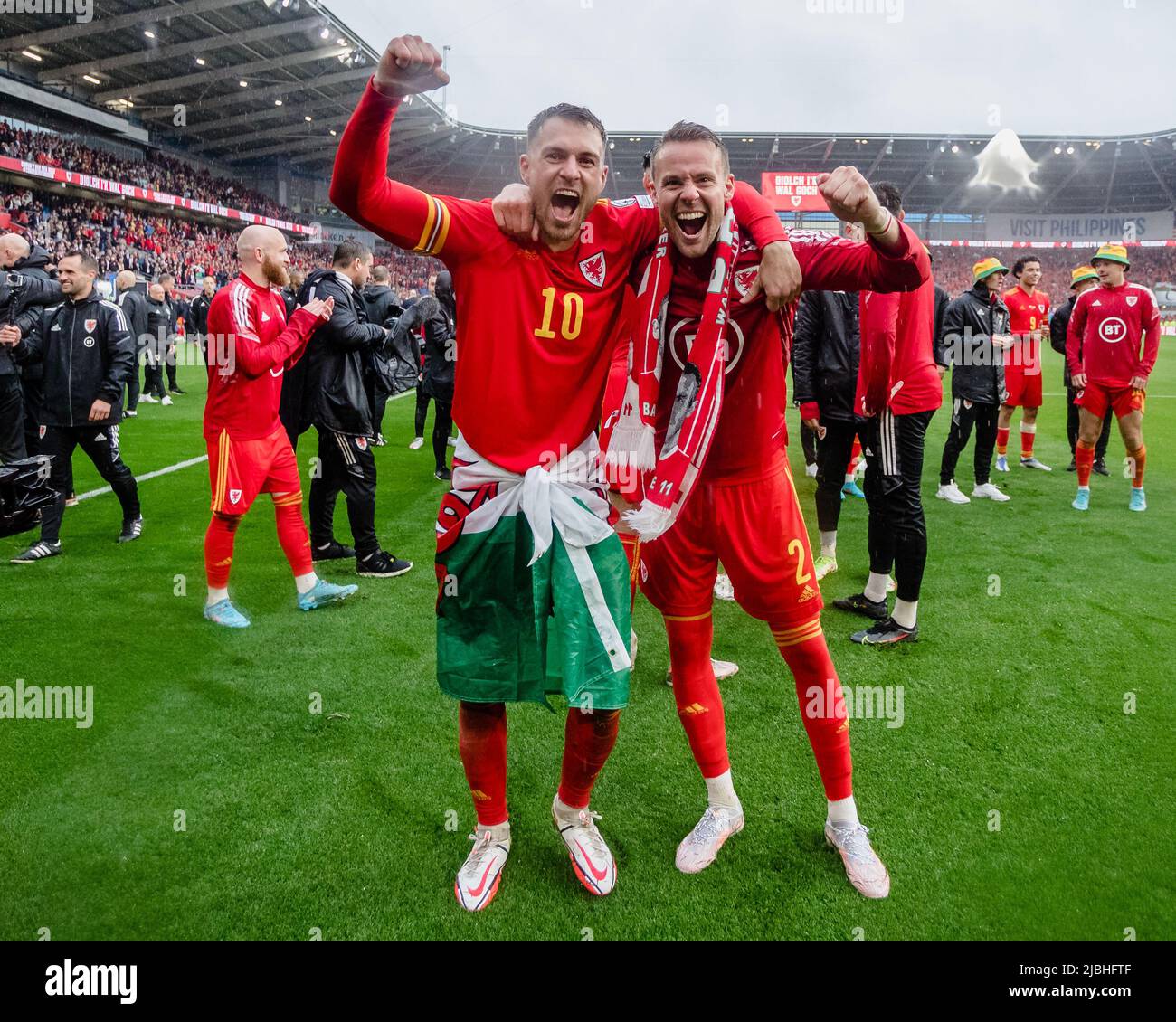CARDIFF, WALES - 05 JUNE 2022: Wales' Aaron Ramsey and Wales' Chris ...