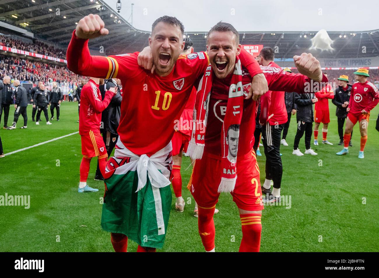 CARDIFF, WALES - 05 JUNE 2022: Wales' Aaron Ramsey and Wales' Chris ...
