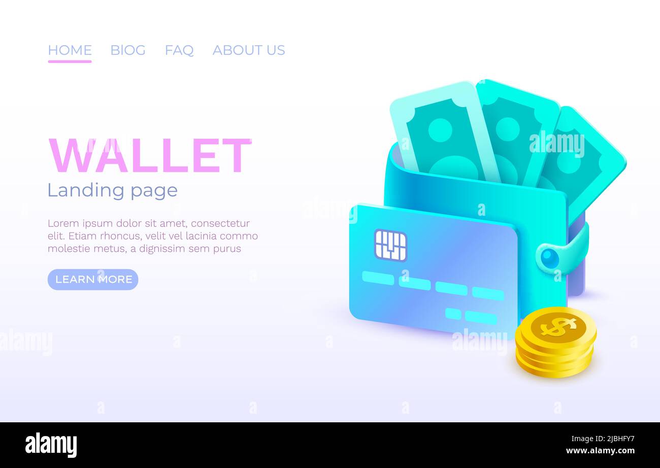 Wallet Credit card cash pay, bank purchase payment. landing page banner. Vector illustration ...