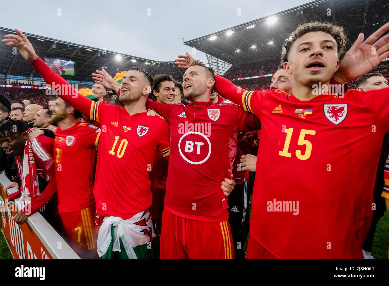 CARDIFF, WALES - 05 JUNE 2022: Wales' Ethan Ampadu, Wales' Aaron Ramsey ...