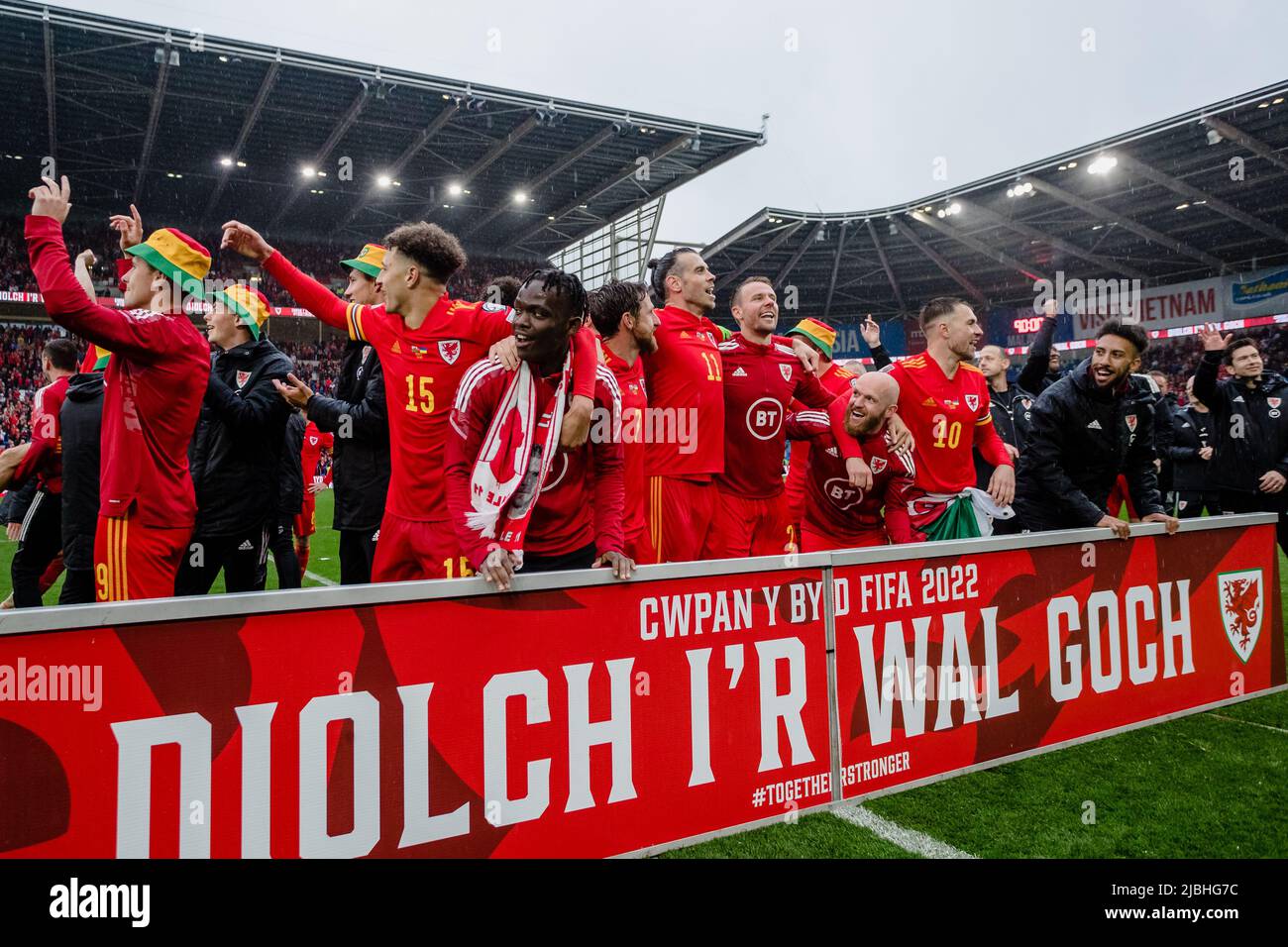 CARDIFF, WALES - 05 JUNE 2022: Wales' Sorba Thomas, Wales' Ethan Ampadu ...
