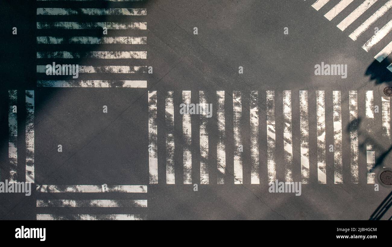 Elevated view over a pedestrian crossing in road intersection of Japan ...