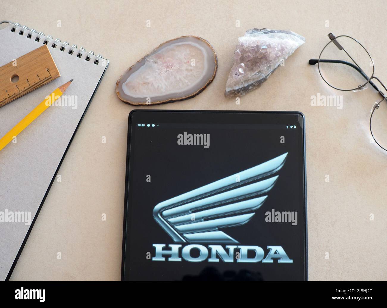 In this photo illustration Honda Motor Co., Ltd. logo seen displayed on ...