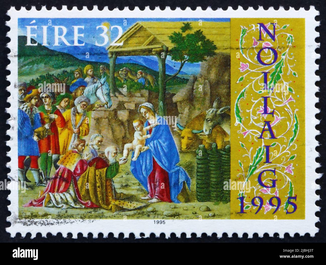 IRELAND - CIRCA 1995: a stamp printed in the Ireland shows Adoration of ...