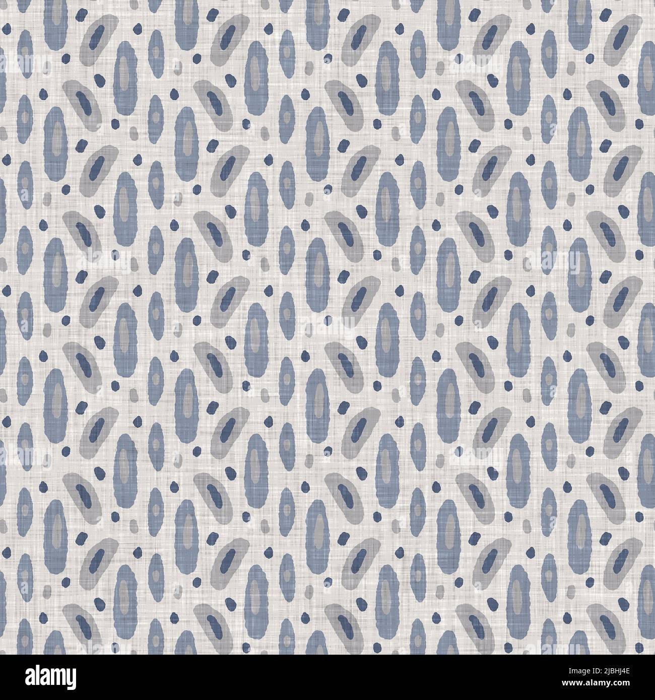 French blue doodle motif linen seamless pattern. Tonal country cottage ...