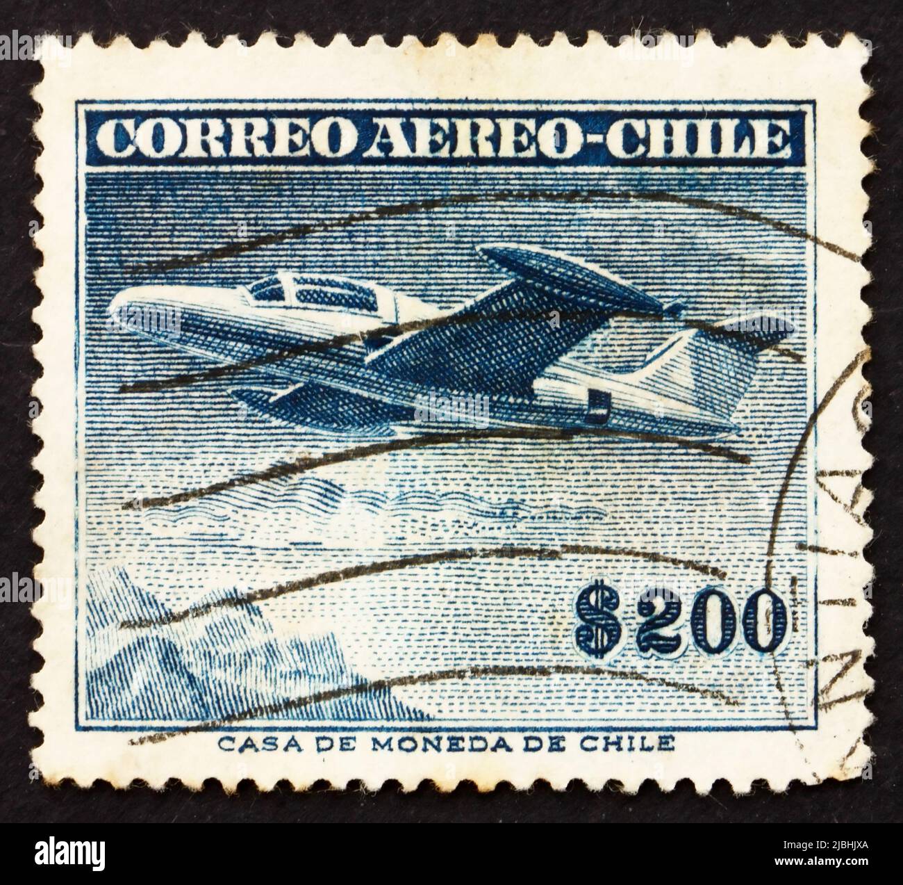 CHILE - CIRCA 1955: a stamp printed in the Chile shows Beechcraft ...