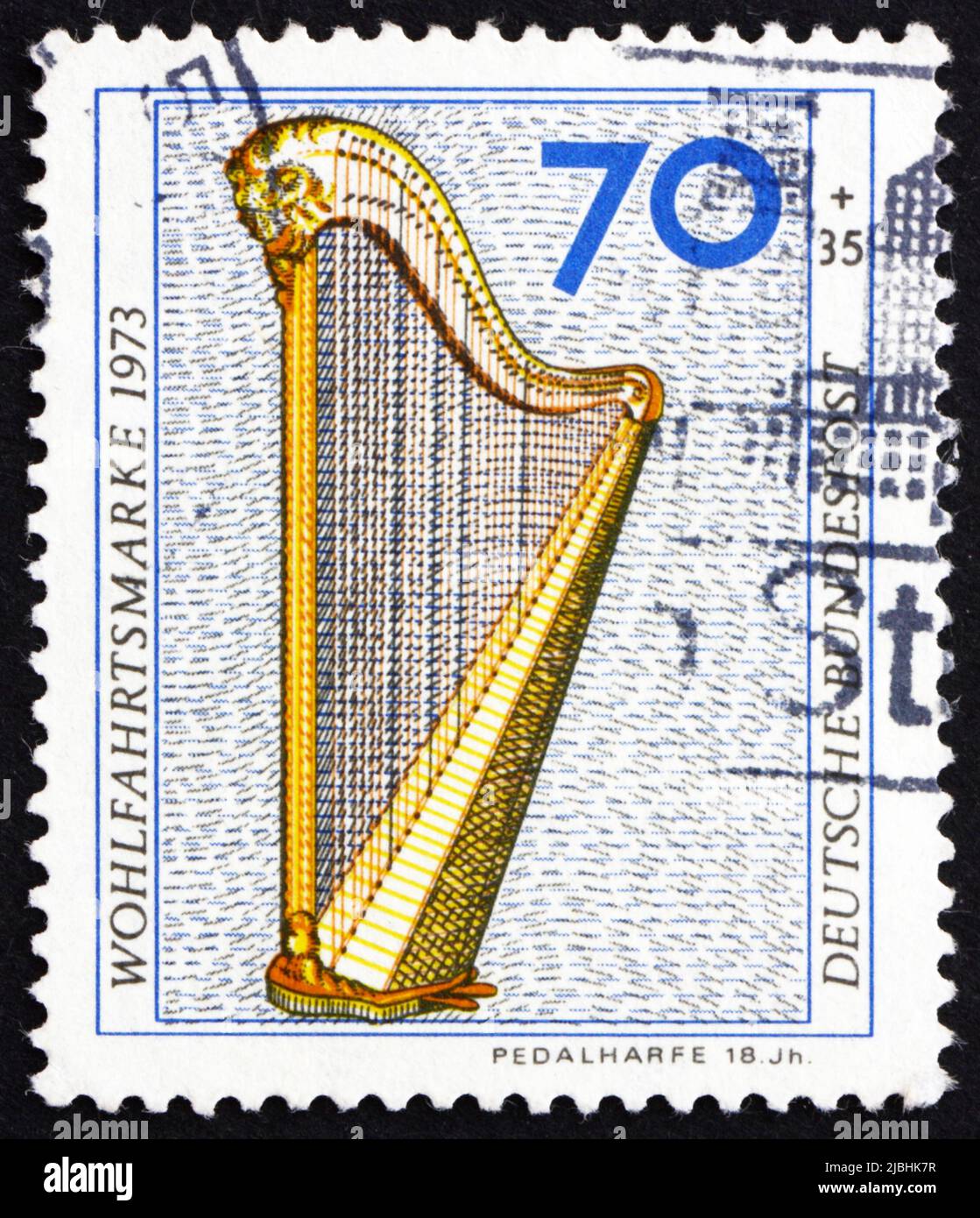GERMANY - CIRCA 1973: a stamp printed in the Germany shows Pedal Harp ...