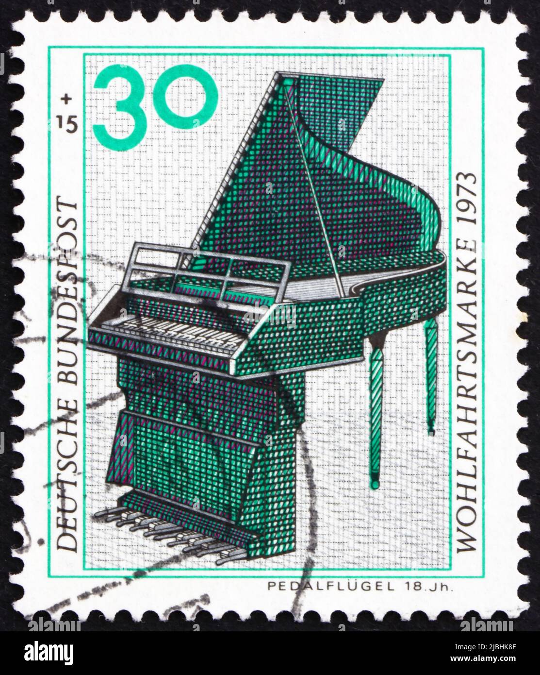 GERMANY - CIRCA 1973: a stamp printed in the Germany shows Pedal Piano ...