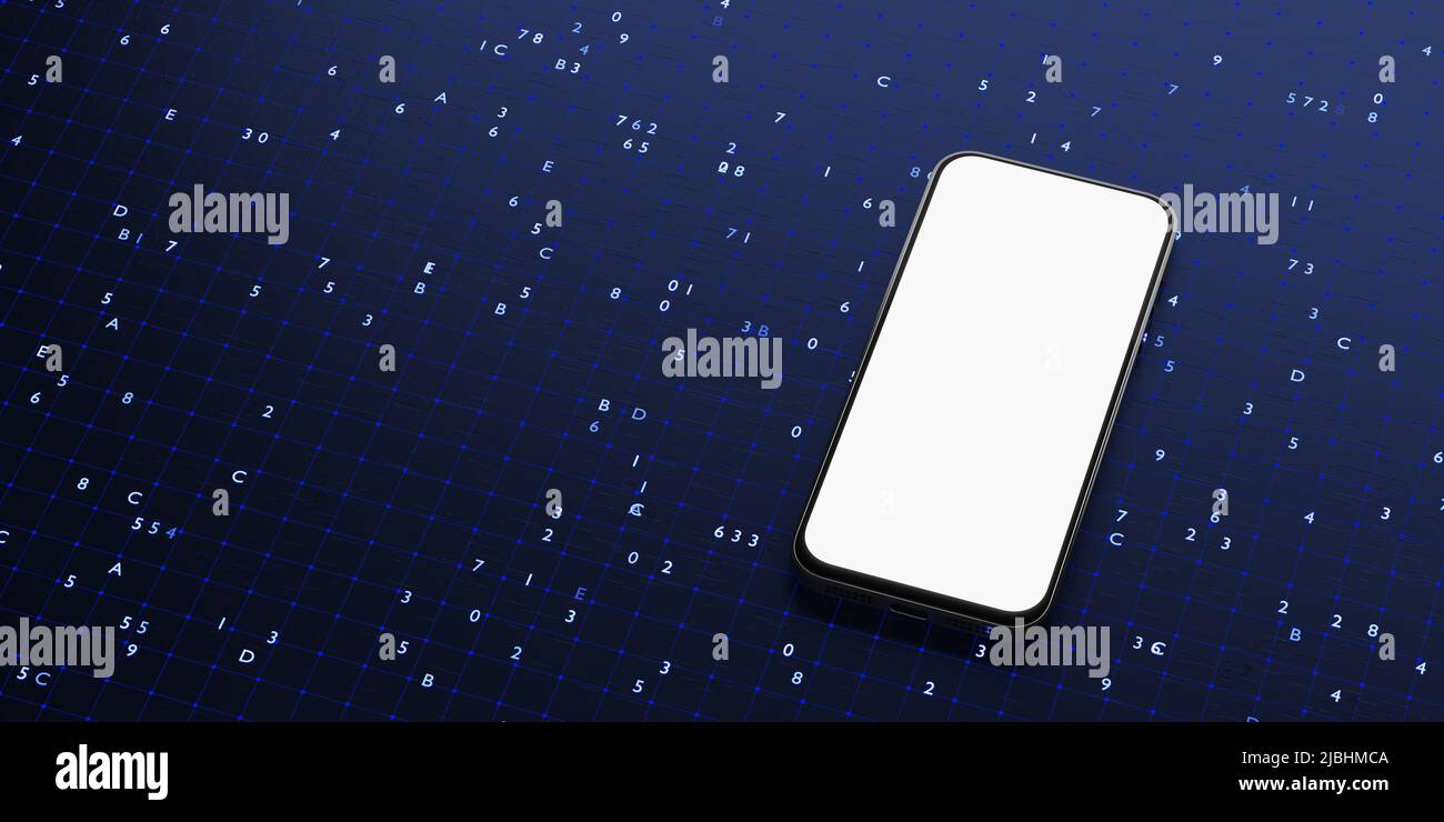 Smartphone mockup on abstract blue teo table. 3d render Stock Photo - Alamy
