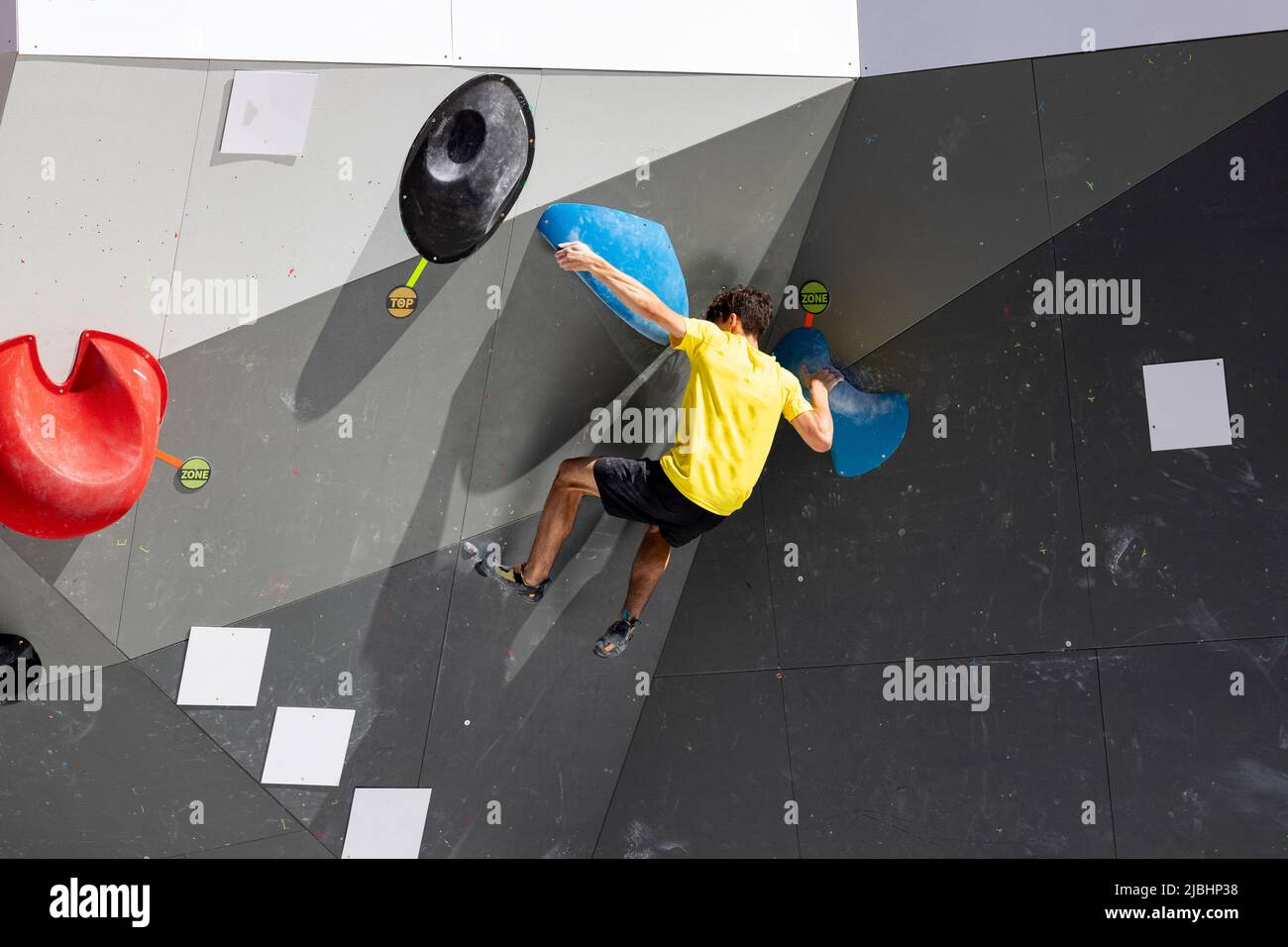 Climbing. Sport. Young person climbing in Block Climbing. Olympic ...
