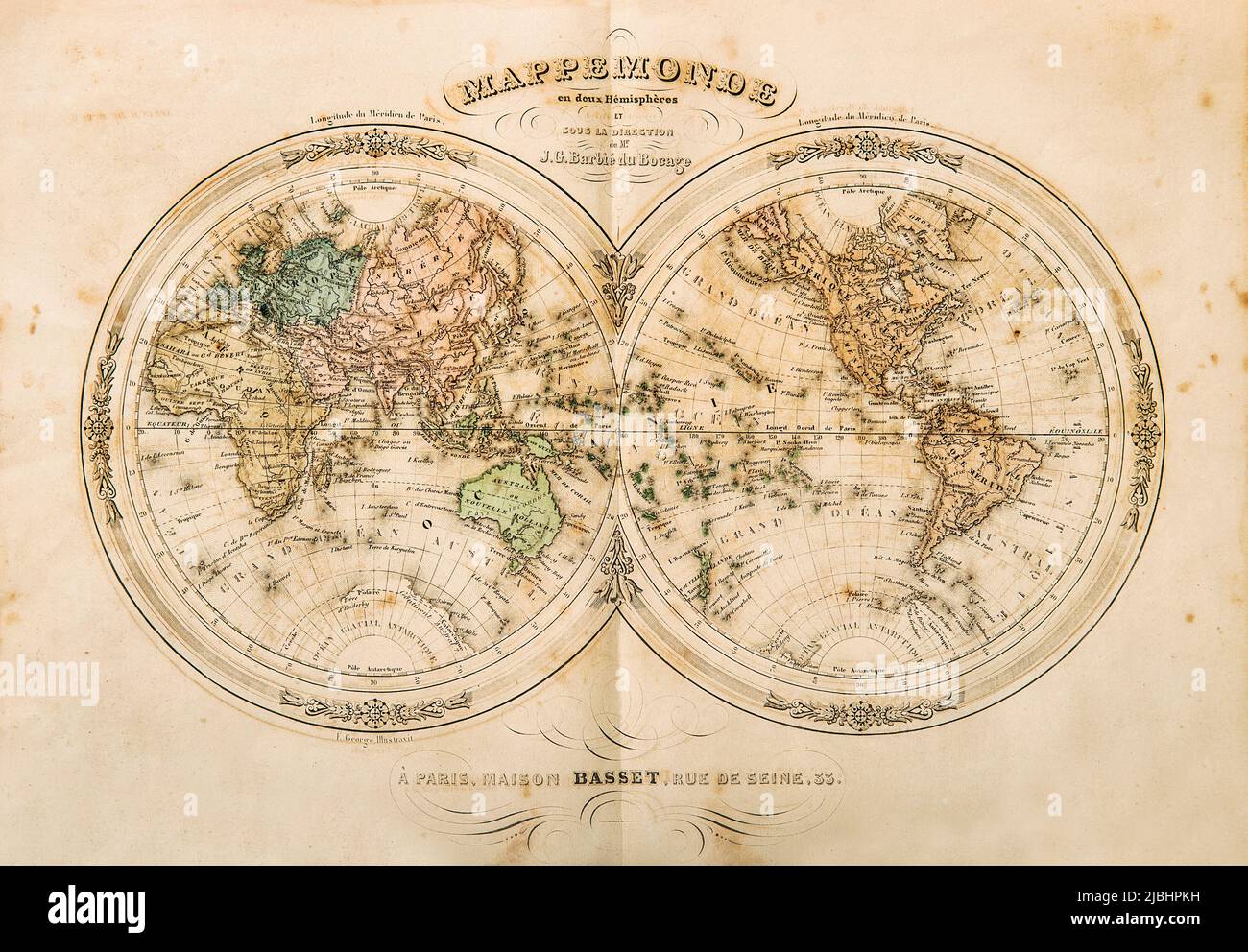 Antique world map. Old vintage grungy paper background Stock Photo - Alamy