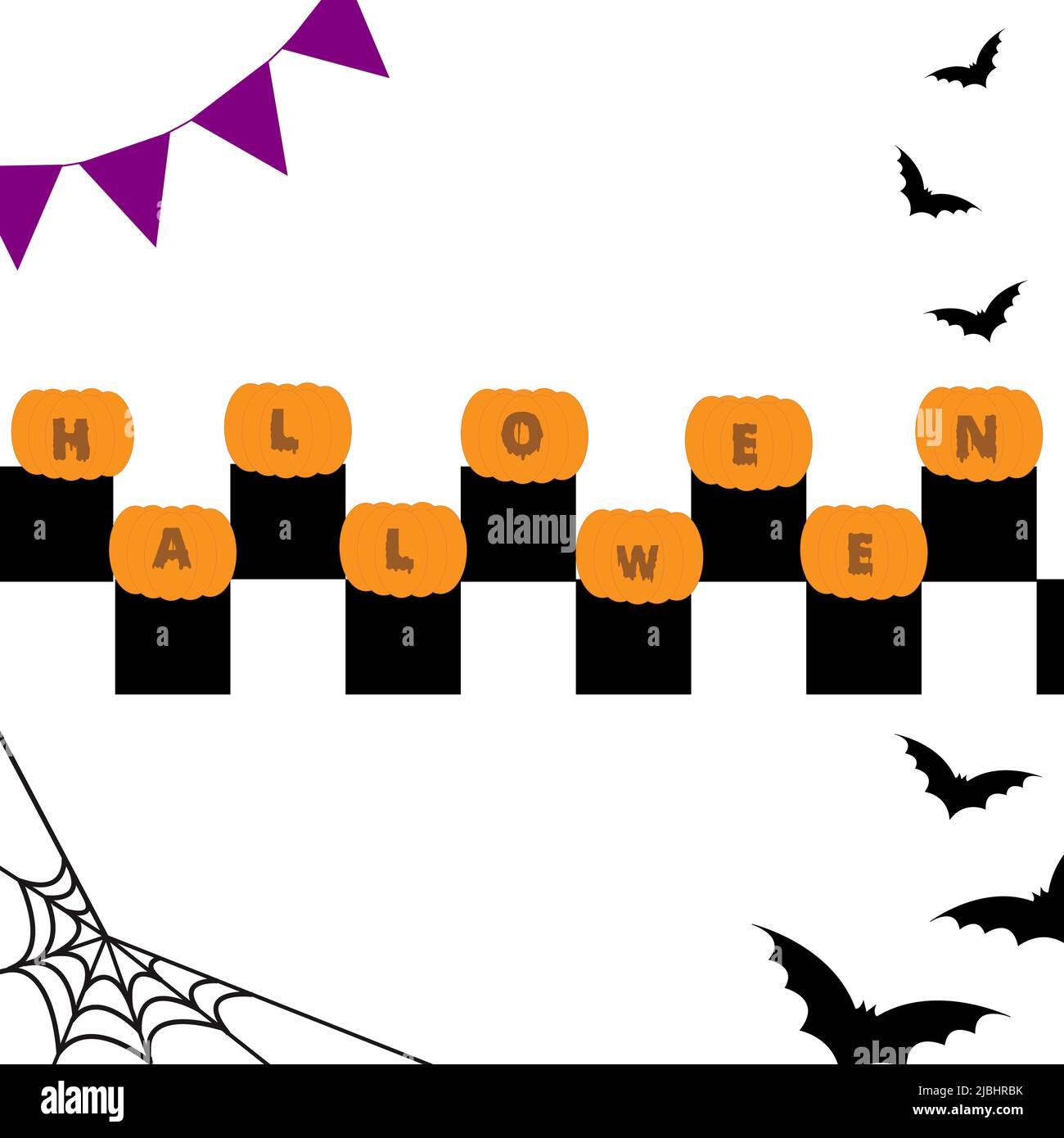 Halloween composition. Vector illustration with bats, pumpkins, spider ...