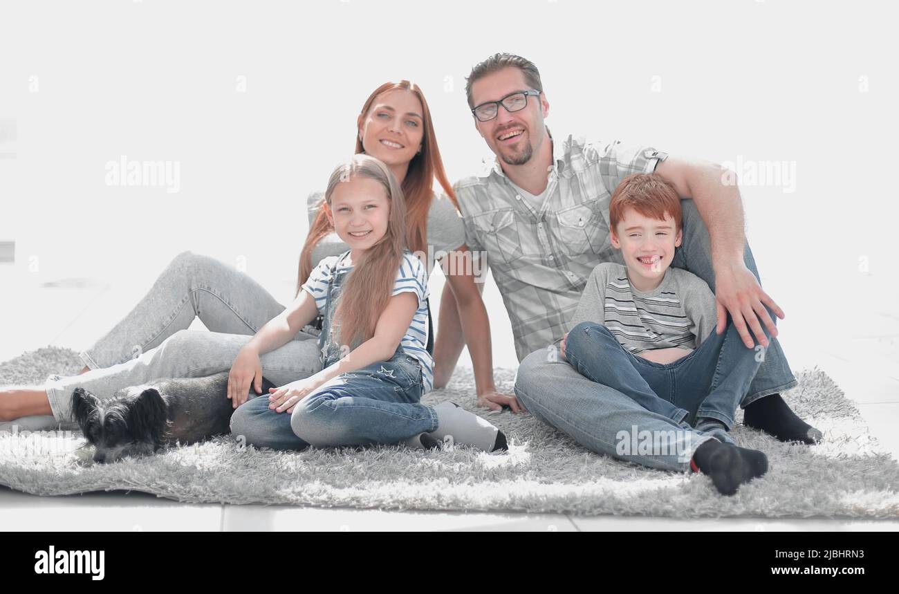happy family with two children and a dog Stock Photo - Alamy