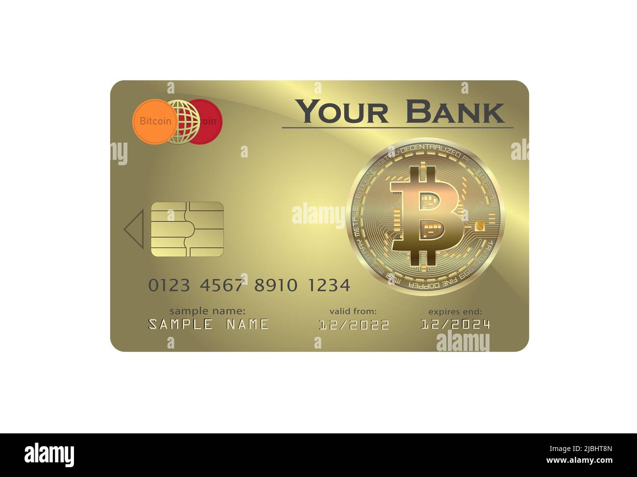 Payment card with Bitcoin, crypto currency credit gold card raster ...