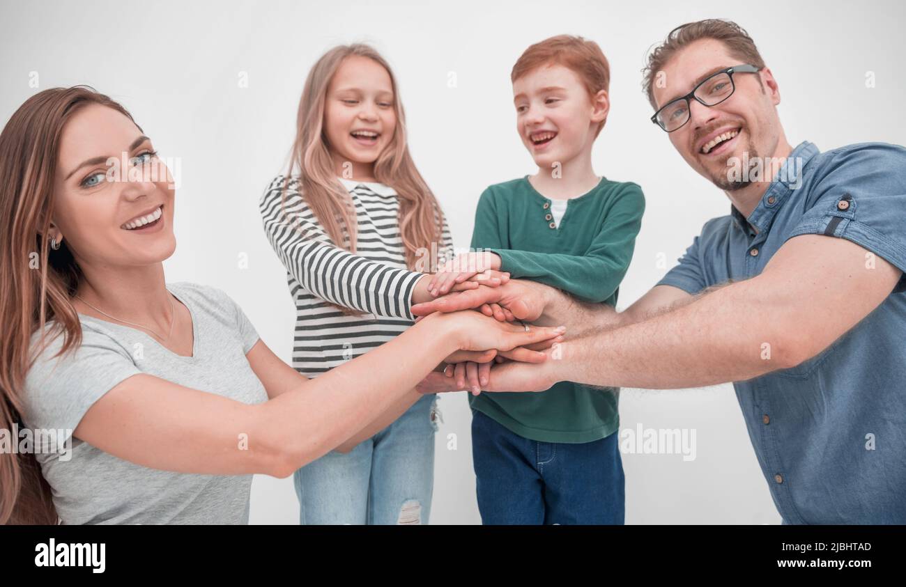 happy family showing their unity .family team concept Stock Photo - Alamy