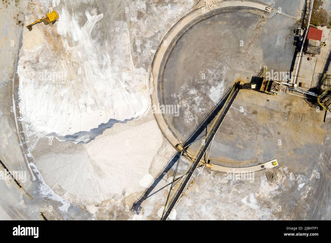 Aerial view of salt evaporation ponds and salt mounds these ponds are ...