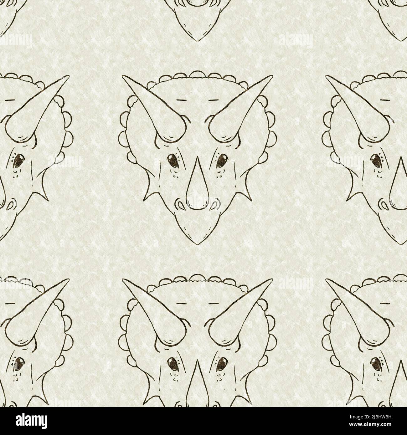 Green hand drawn triceratops dinosaur seamless pattern. Gender Neutral ...