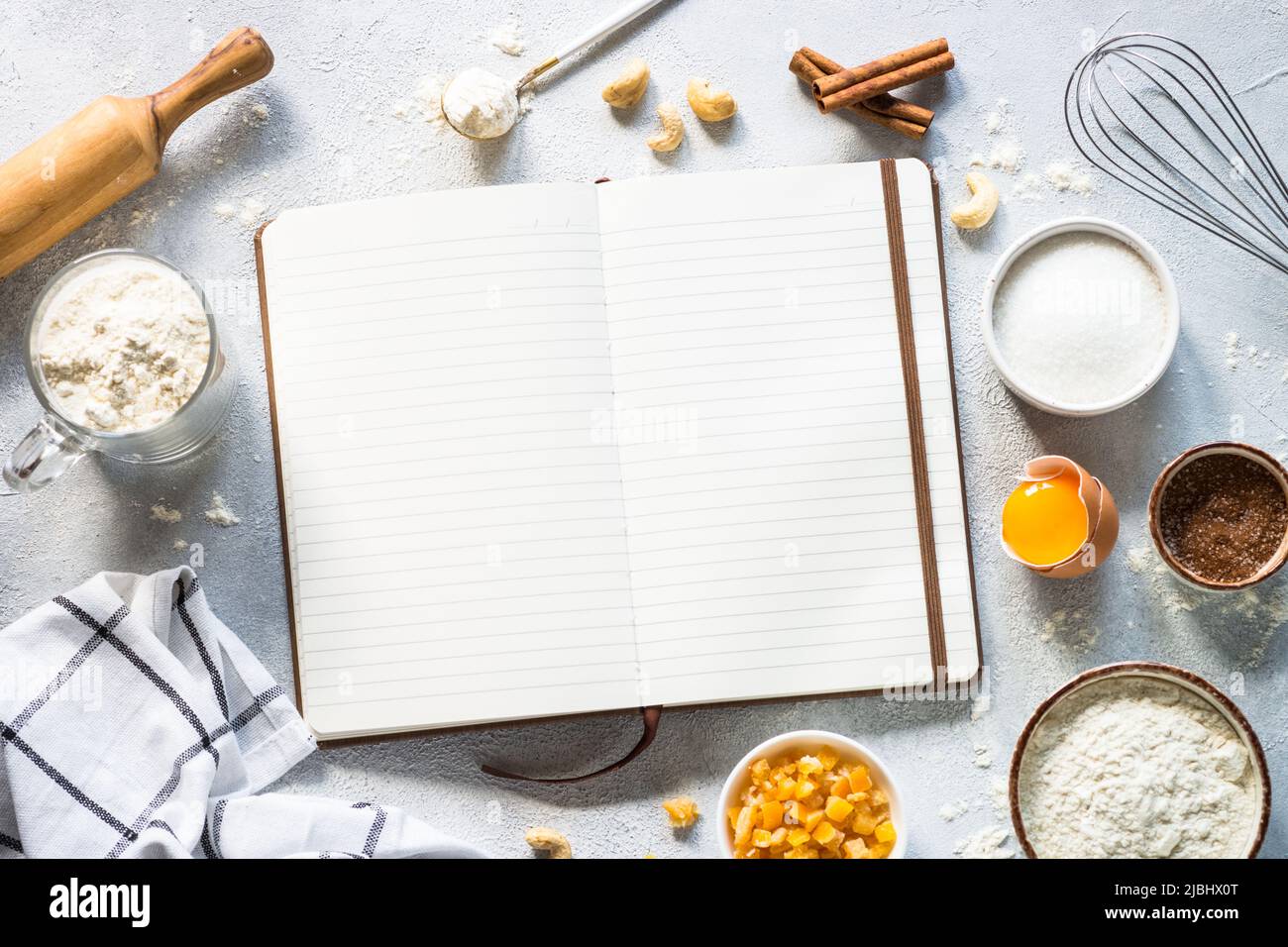 Baking background with cooking book and ingredients Stock Photo - Alamy