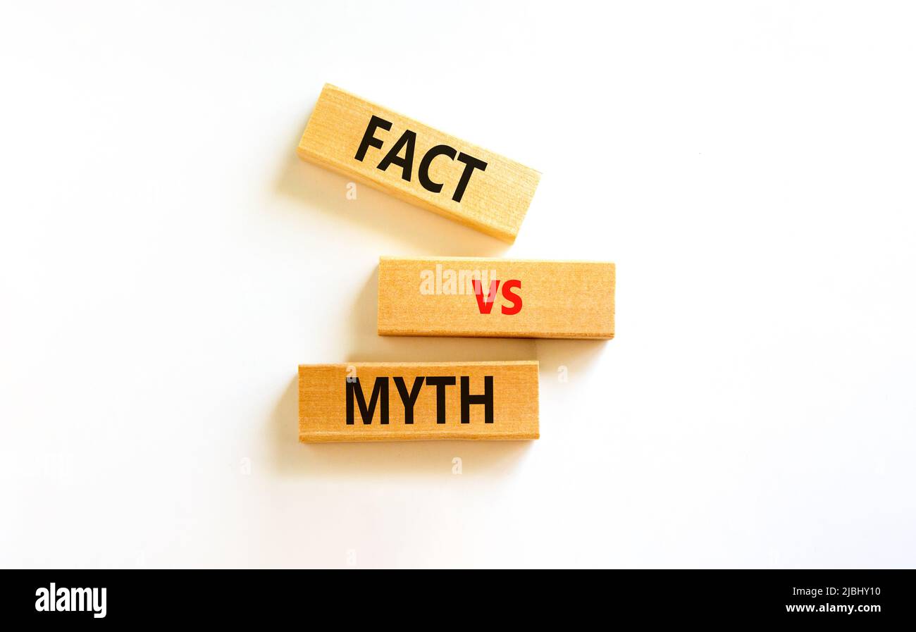 Fact vs myth symbol. Concept words Fact vs myth on wooden blocks on a ...
