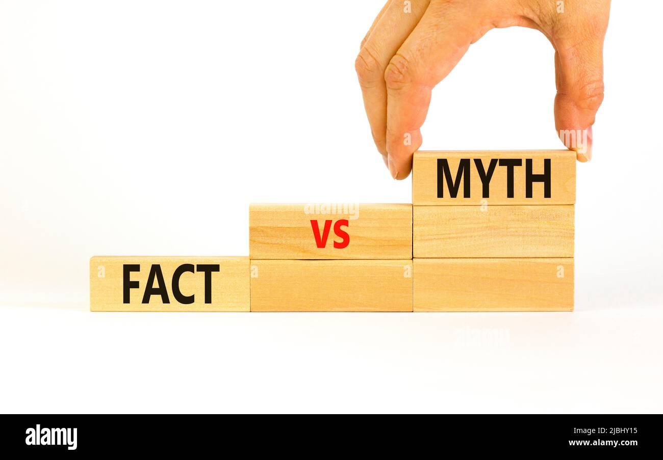 Fact vs myth symbol. Concept words Fact vs myth on wooden blocks on a ...