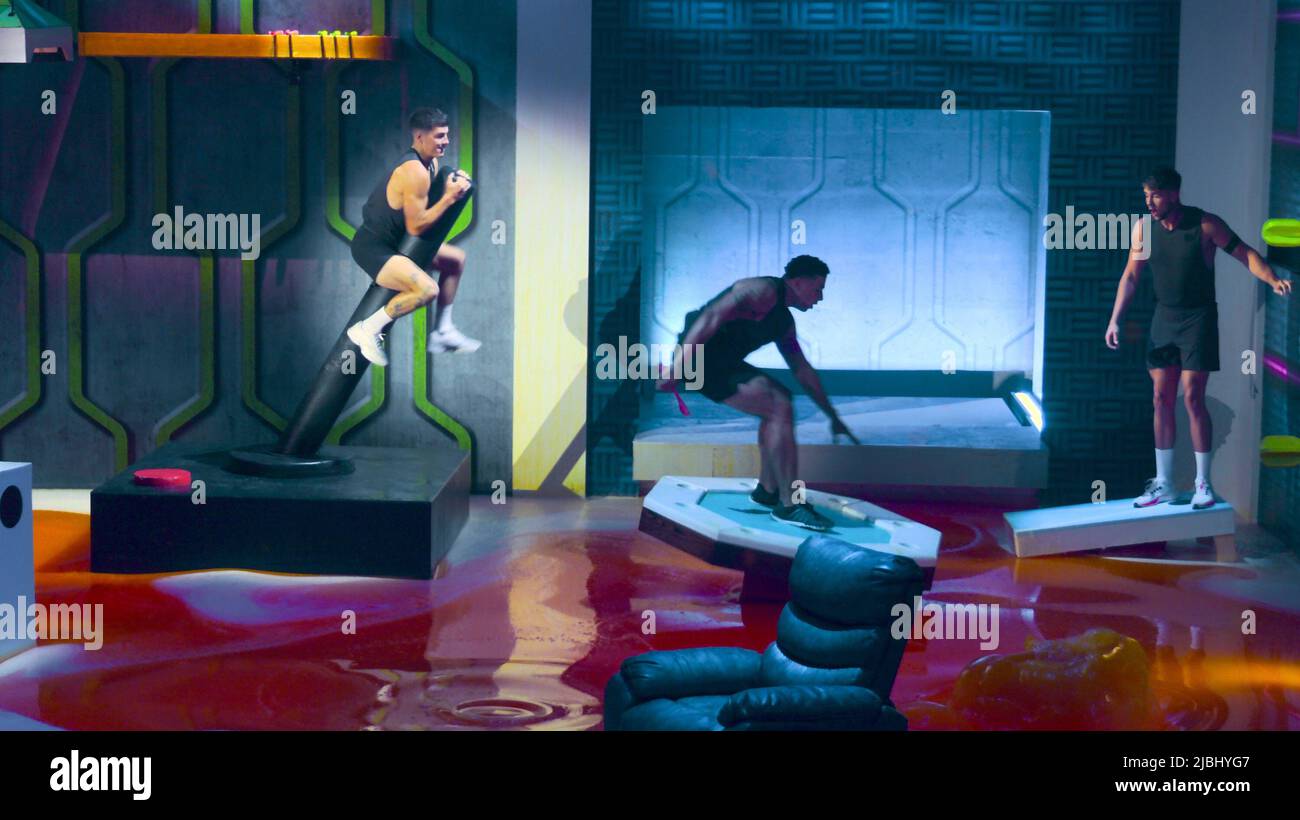 FLOOR IS LAVA, from left: contestants Tayler Holder, Chase DeMoor ...