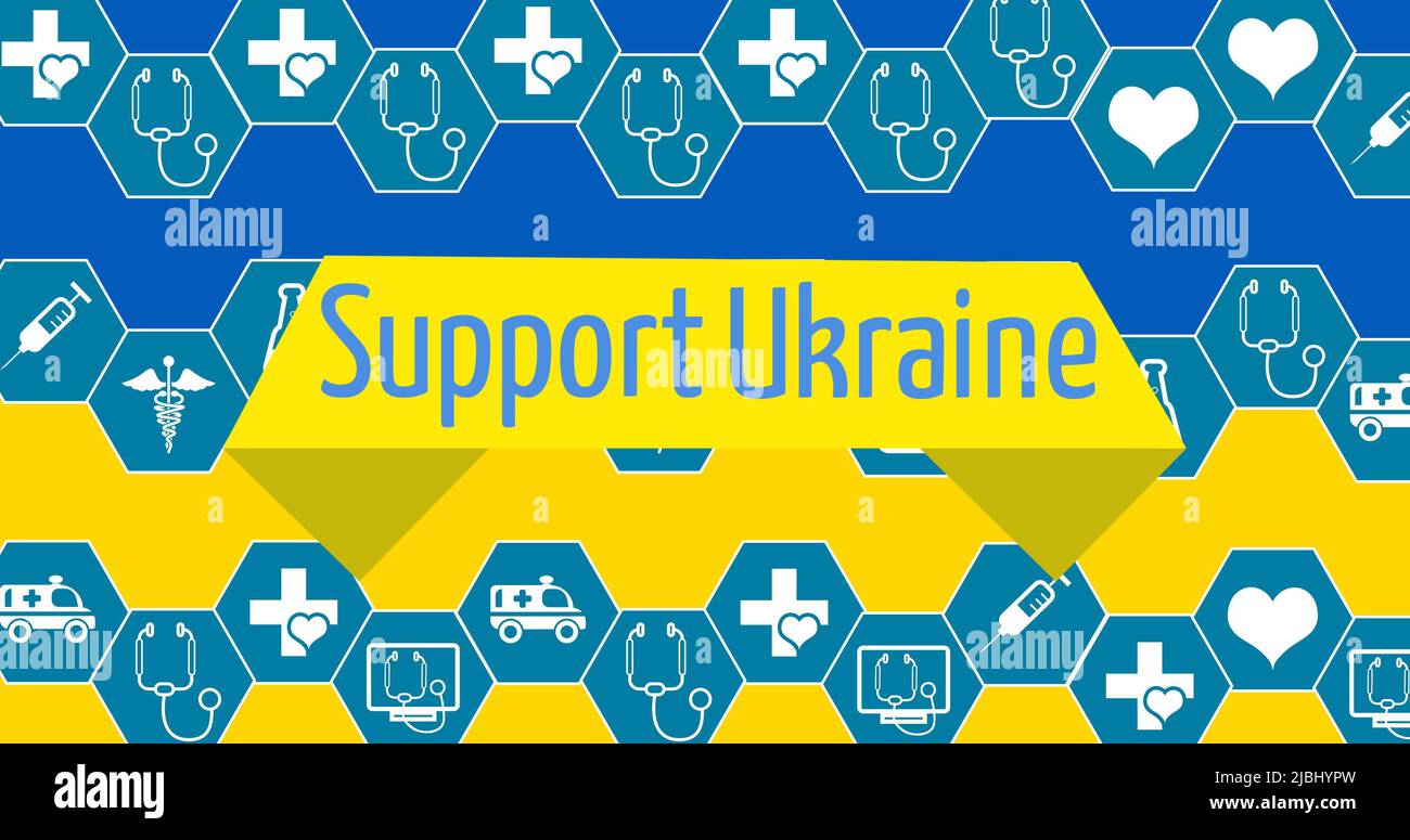 Image of support ukraine text over medical icons Stock Photo - Alamy