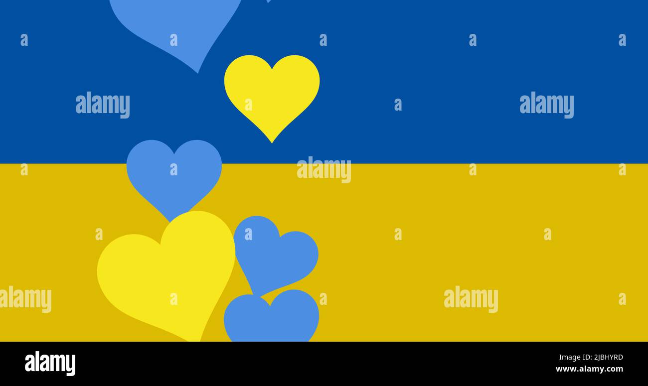 Image of hearts on blue and yellow ukraine flag background Stock Photo ...