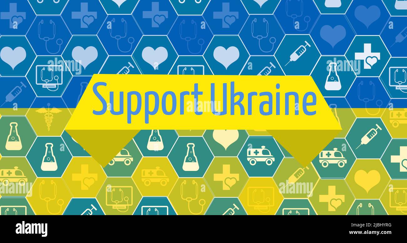 Image of support ukraine text over medical icons Stock Photo - Alamy
