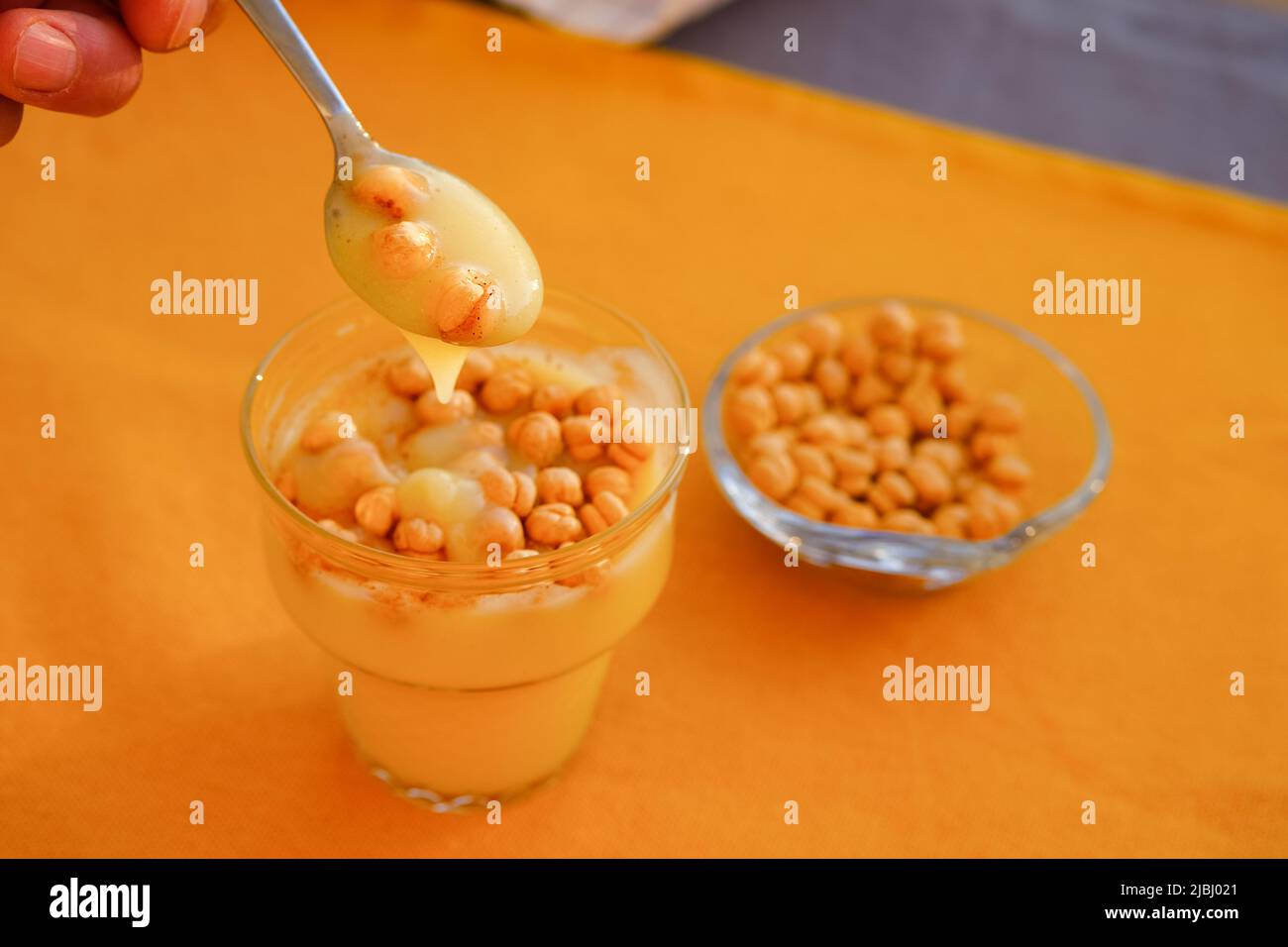 Boza or bosa, bozo, traditional Turkish beverage with leblebi. Malt ...