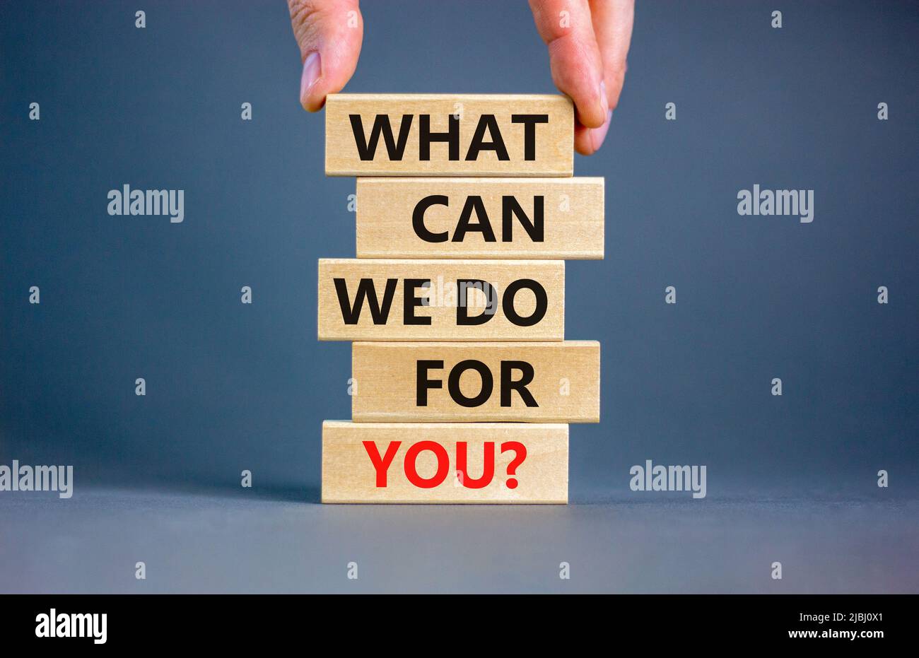 Support symbol. Concept words What can we do for you on wooden blocks ...