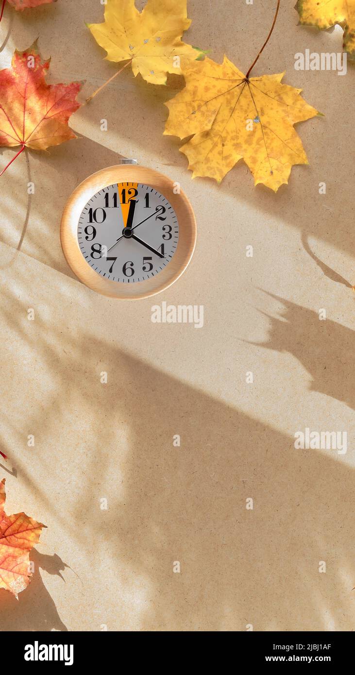 Time change in Autumn. Text Fall Back on blackboard, chalk board ...