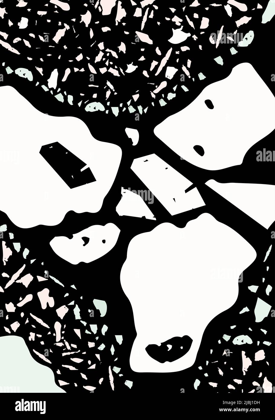 Terrazzo modern abstract template. Black, green and pink texture of ...