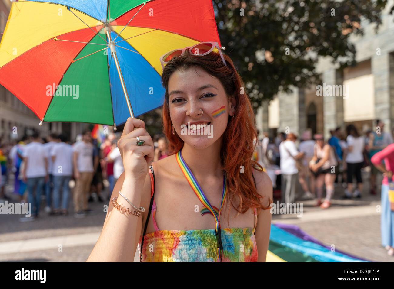 CREMONA, ITALY - JUNE 2022: Gay Pride Parade. People flock to the ...