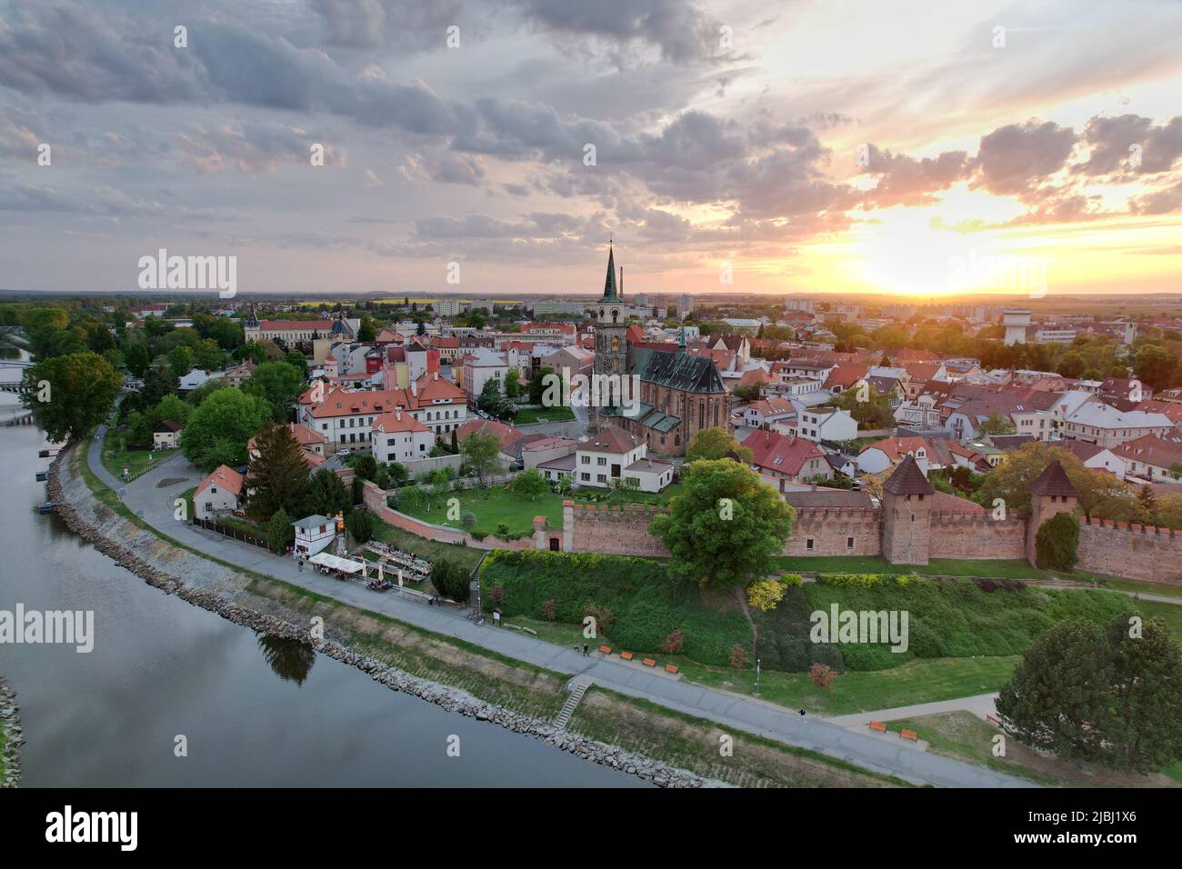 aerial panorama view of Nymburk city, Polabí, Czech republic,Eruope ...