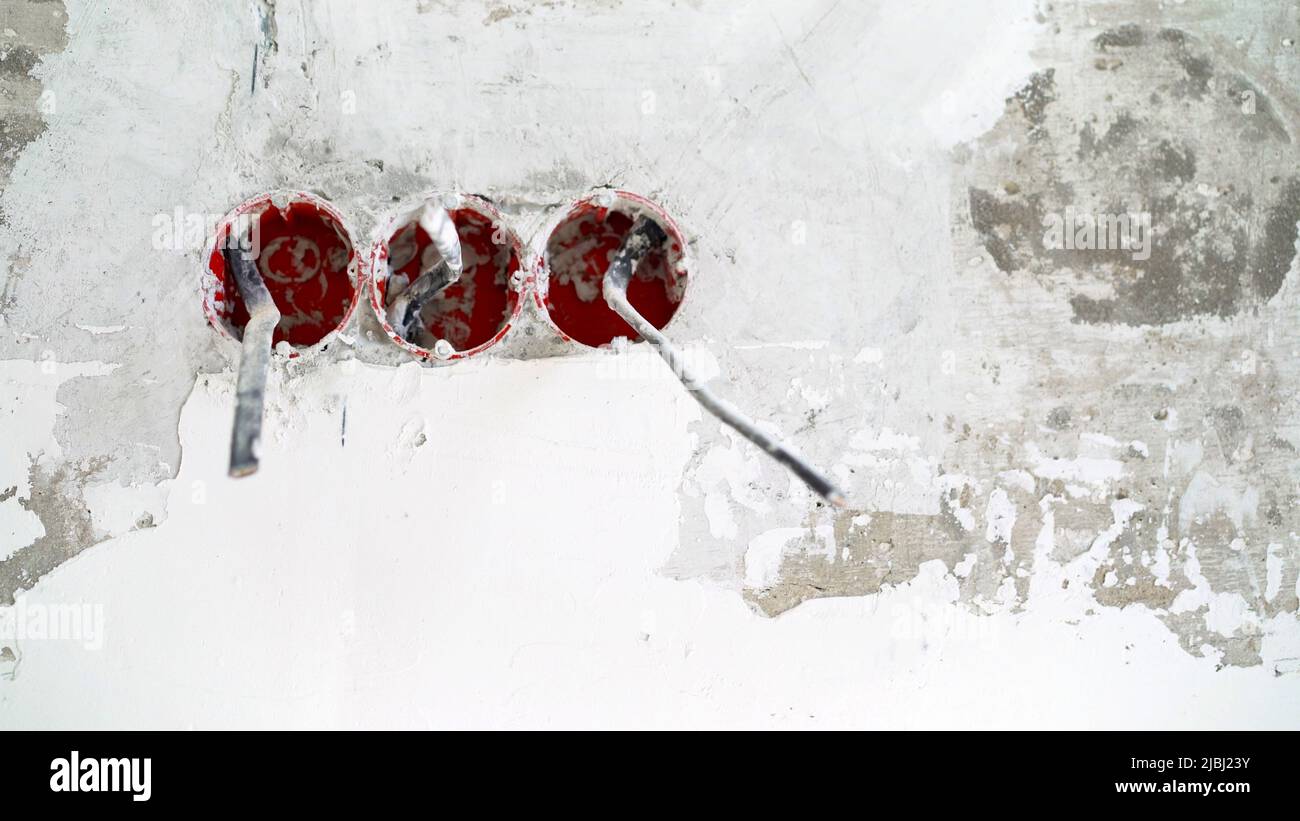 Socket boxes, apartment renovation. New electrical wiring, plastic box ...