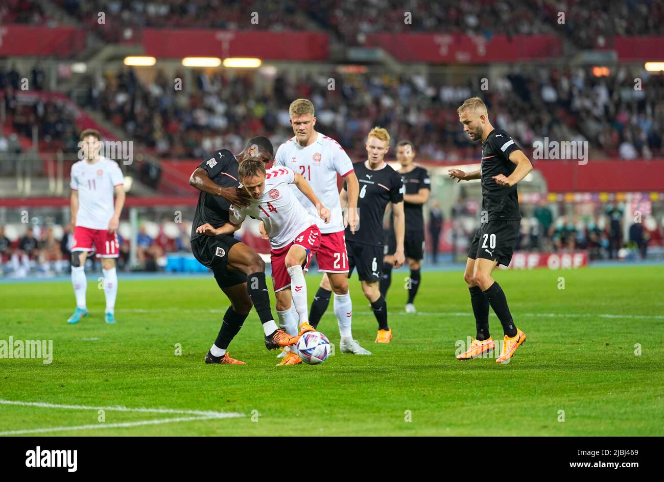 Ernst-Happel Stadium, Vienna, Austria. 6th June, 2022. Mikkel Damsgaard ...